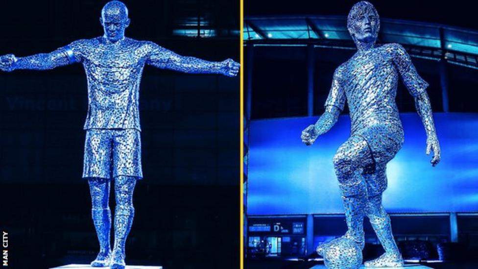 Man City unveil Vincent Kompany & David Silva statues - BBC Sport